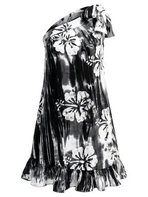 NYNY RYKE Wilma Sh One-shoulder Batik Midi Dress - Black