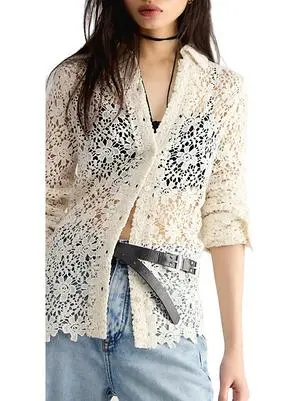 Free People Sam Lace Button Down Top - Ivory