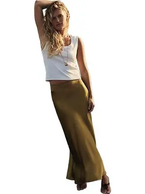 Free People Valeria Midi Slip Skirt - Olive