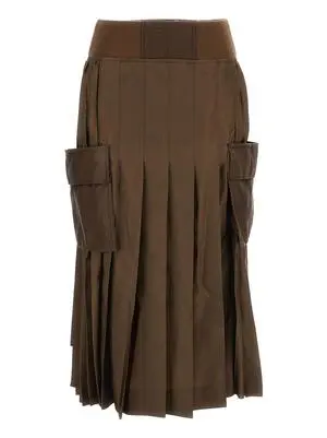 Sacai Gonna In Nylon Twill - Marrone