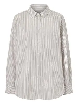 RÓHE Striped Cotton Poplin Relaxed Fit Shirt - Gray