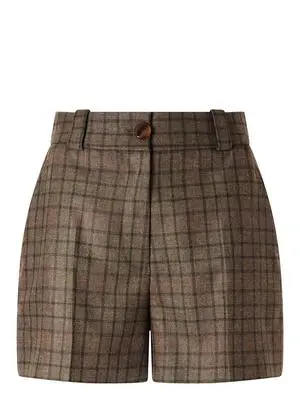 BLAZÉ MILANO Teke Checked Wool And Cashmere-blend High-waisted Shorts - Green