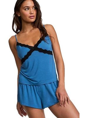 Pink Modal Lace-trim Cami - Blue