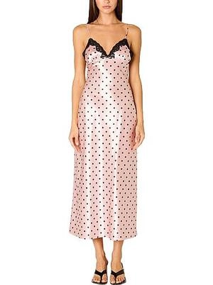 Victoria's Secret Nia Jasmine Slip Dress With Polka Dot Print And Lace Trim - Pink