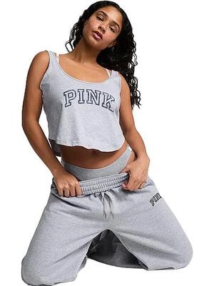 Pink Campus Cotton Swing Tank Top With Scoop Neck - Grey