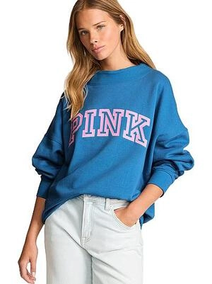 Pink Oversized Mock Neck Fleece Sweatshirt - Blue