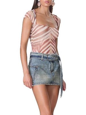 Victoria's Secret Afrm Winona Cap Sleeve Square Neck Top - Print