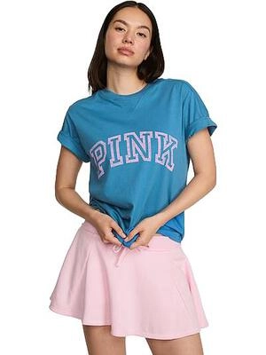 Pink Campus Cotton™ V-stitch Crewneck Boxy Tee - Blue