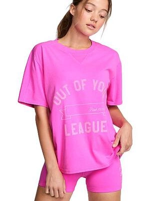 Pink Campus Cotton™ V-stitch Crewneck Boxy Tee - Pink