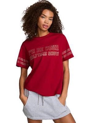 Pink PINK Campus Cotton™ V-Stitch Crewneck Boxy Tee Red