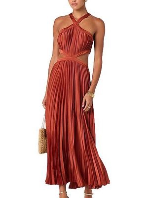 Victoria's Secret Astr The Label Vera Pleated High Neck Maxi Dress With Open Sides - Brown