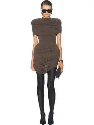 Magda Butrym Ruched Mini Dress With Padded Shoulders - Brown