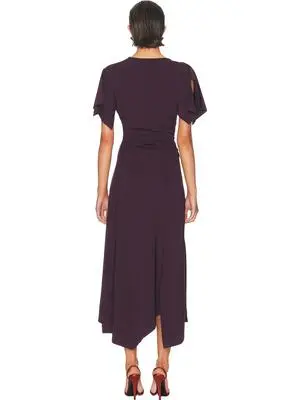 Victoria Beckham Cap Sleeve Asymmetrical Hem Dress - Black Currant