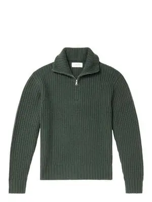 Mr P. Ribbed Wool And Cashmere-blend Half-zip Sweater - Green