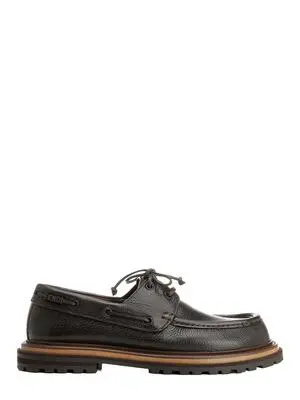 Fendi Pequin Lace-up Grained Leather Boat Shoes - Brown