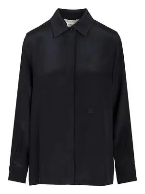 Max Mara Silk Crêpe De Chine Shirt With Embroidered Monogram - Blue