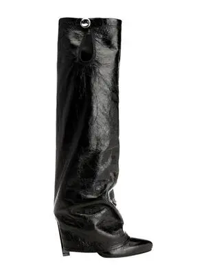 Attico Leon Crackled Leather High Heel Boots - Black