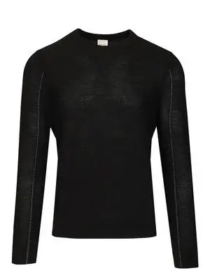 Paul Smith Merino Wool Crew Neck Sweater With Contrast Stitching - Black