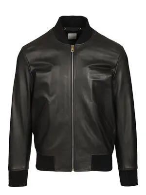 Paul Smith Lambskin Zip-up Bomber Jacket - Black
