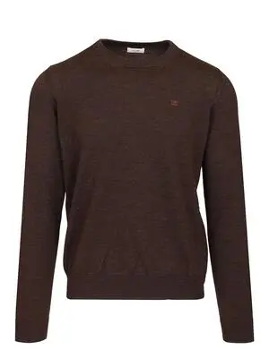 Celine Wool Blend Crew Neck Sweater With Triumph Embroidery - Brown