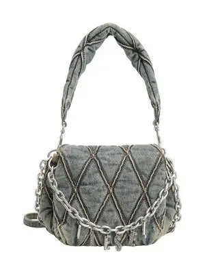DIESEL® Charm-d Quilted Denim Shoulder Bag With Rhinestone Charms - Blue