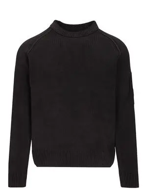 C.P. COMPANY Cotton Chenille Sweater With Lens Detail - Blue