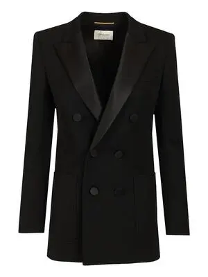 Saint Laurent Double-breasted Peak Lapel Wool Jacket - Black