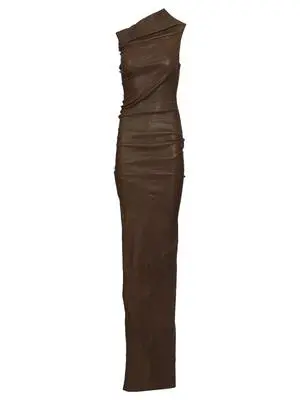 Rick Owens Athena Asymmetrical Leather Blend Gown - Brown