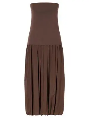ST. AGNI Ribbed Pleated Jersey Midi Dress - Brown