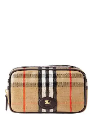 Burberry Leather-trimmed Checked Coated-canvas Pouch - Neutrals