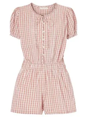 Faithfull The Brand Emilie Checked Cotton Poplin Playsuit - Red