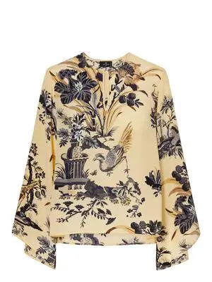 Etro Floral And Fauna Printed Silk Crepe De Chine Blouse - Neutrals