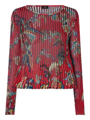 Etro Floral-print Open-knit Ribbed Blouse - Red