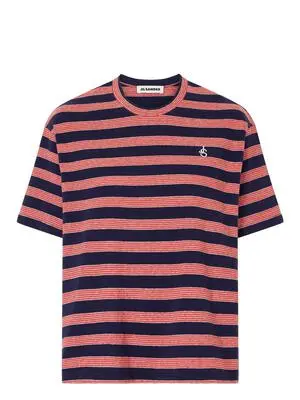 JIL SANDER Embroidered Striped Cotton T-shirt - Blue