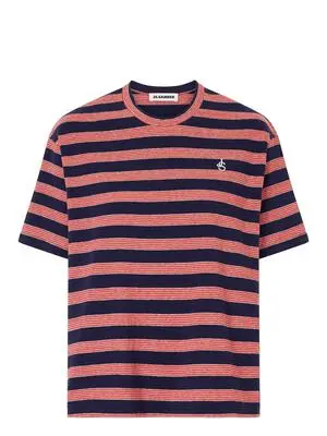 JIL SANDER Logo Embroidered Striped Cotton T-shirt - Navy