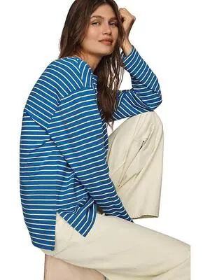 Maeve Greer Cotton Relaxed Long-sleeve Striped Top - Blue Stripe