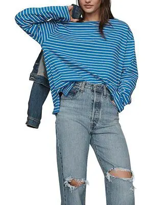 Maeve Greer Striped Cotton Long-sleeve Top - Blue Stripe