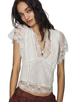 Anthropologie Mixed Lace Top - Egret