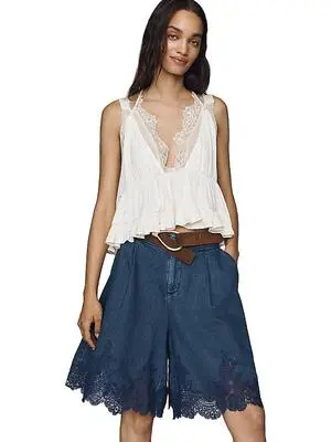 Anthropologie Long Lace Shorts - Indigo