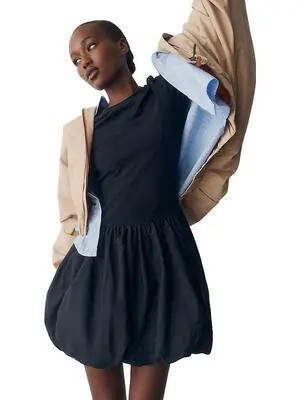 Daily Practice Drop-waist Bubble Mini Dress - Black