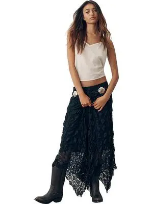 Anthropologie Pucker Lace Midi Skirt - Black