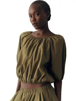 Daily Practice Bubble Top With Voluminous Puff Sleeves - Olive