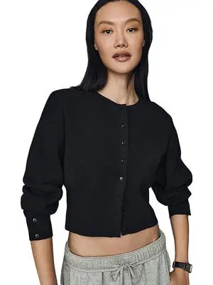 Daily Practice Crew Neck Cropped Cardigan - Black