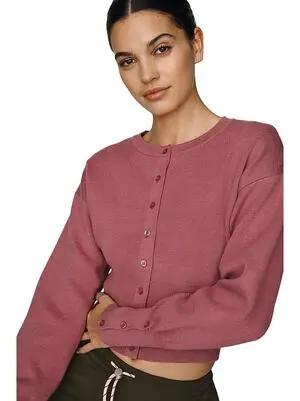 Daily Practice Crew Neck Cropped Cardigan - Red Violet