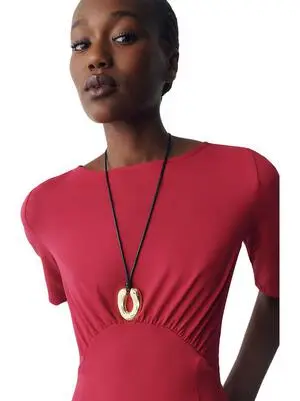 Maeve Ruched Boat-neck Top With Half-sleeves - Red