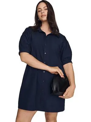 Maeve Cotton Puff-sleeve Shirtdress - Navy