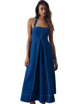 English Factory English Factory Halterneck Midi Dress With Pockets Blue