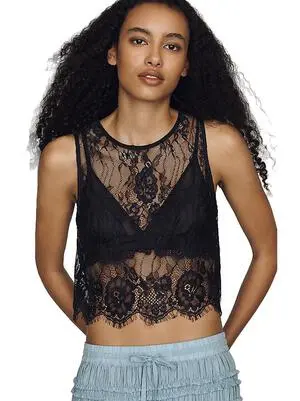 LYREBIRD LYREBIRD Sheer Lace Cropped Tank Top Black