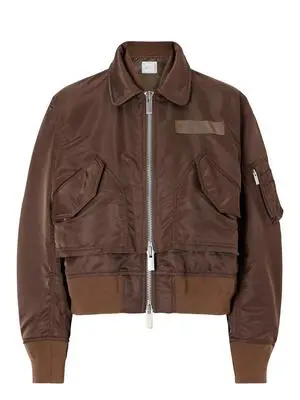 Sacai Sacai Cropped Padded Shell Bomber Jacket Brown