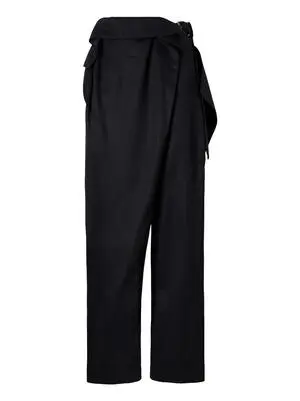JW Anderson Ruffled Belted Wool Wide-leg Pants - Black